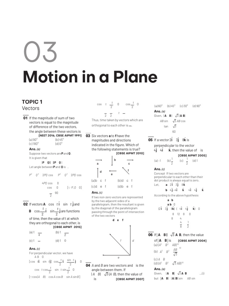 3. Motion in a Plane | PDF | Physics | Mechanics