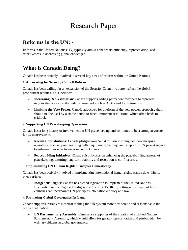 Research Paper Canada | PDF | United Nations | International Relations