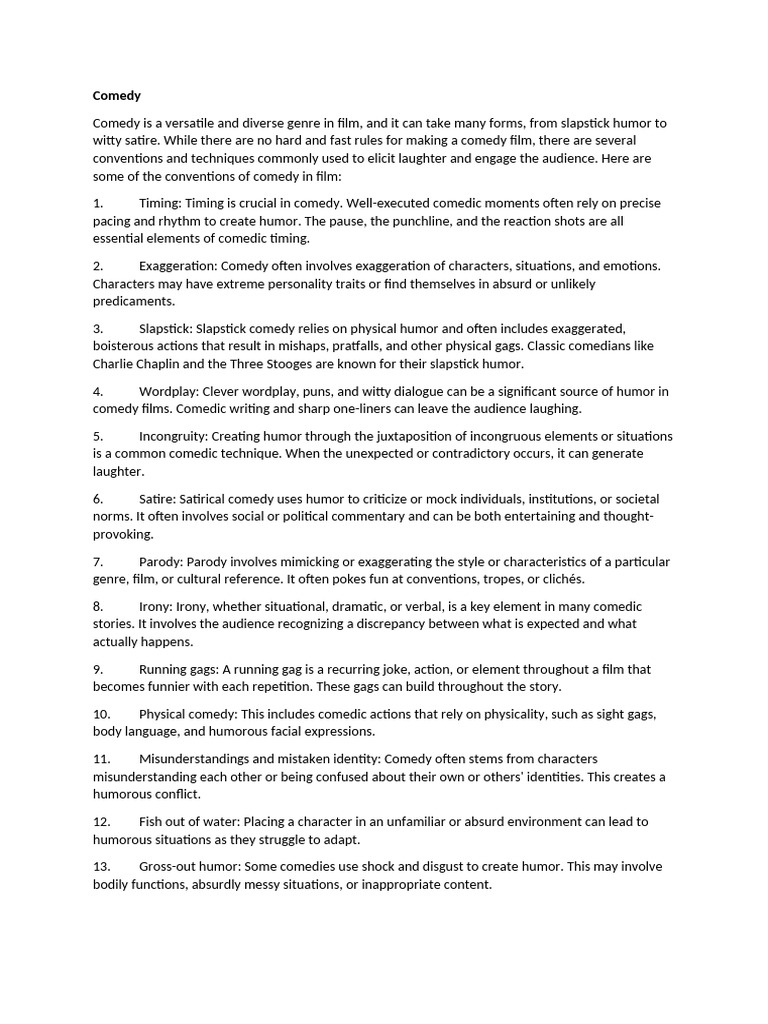 Comedy and Drama Genre Conventions | PDF | Comedy | Humour