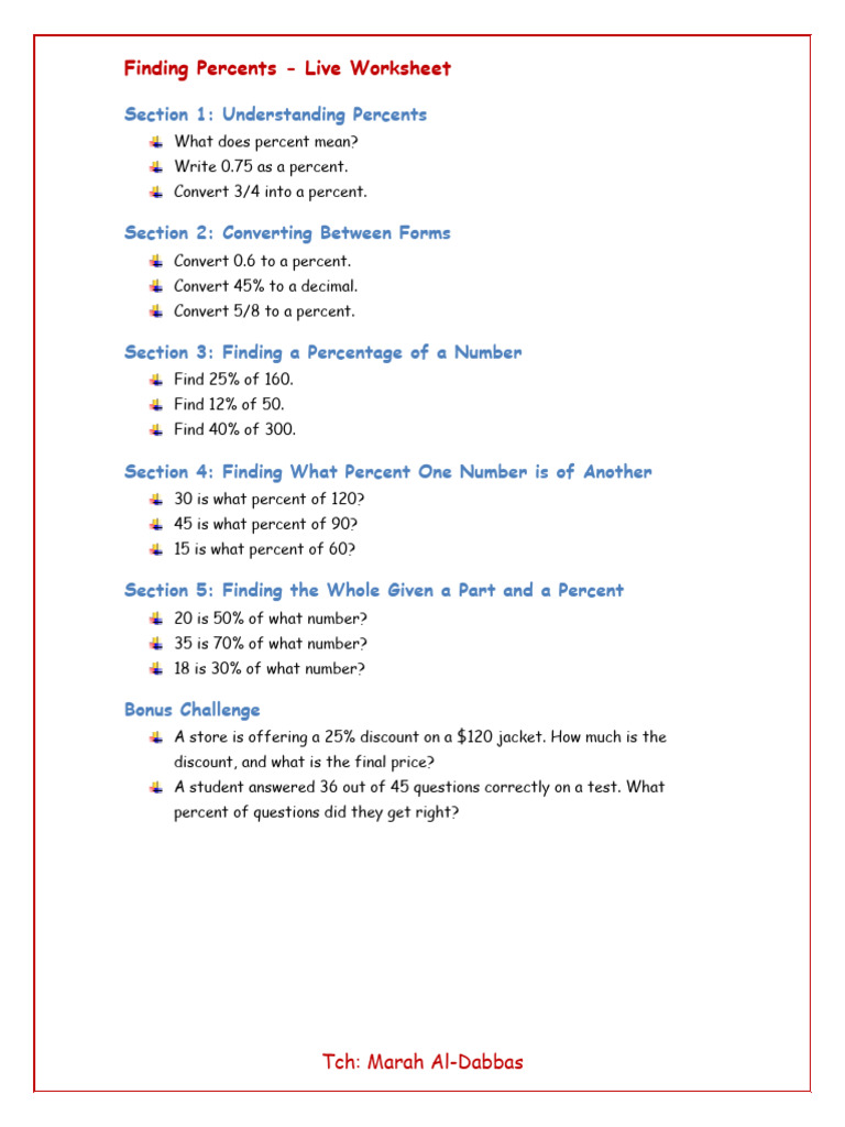 Finding Percents Worksheet | PDF