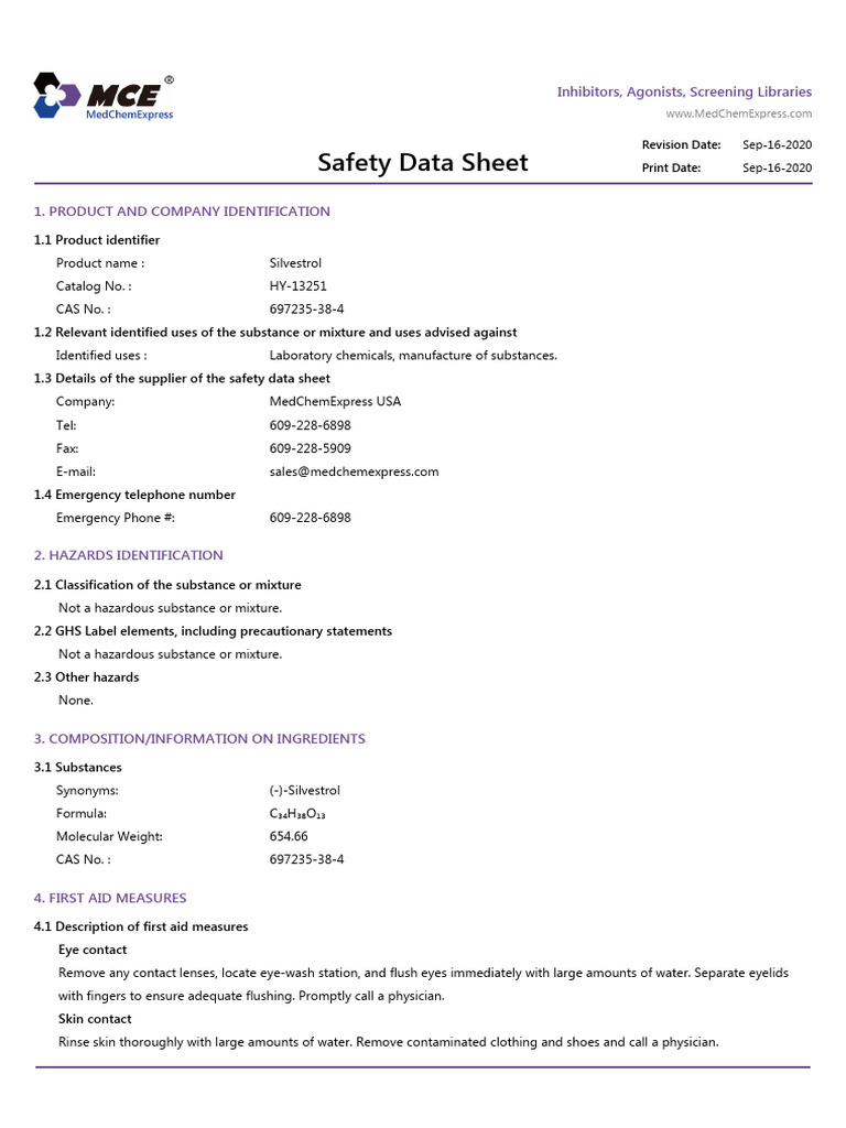 Silvestrol-SDS-MedChemExpress | PDF | Toxicity | Chemistry