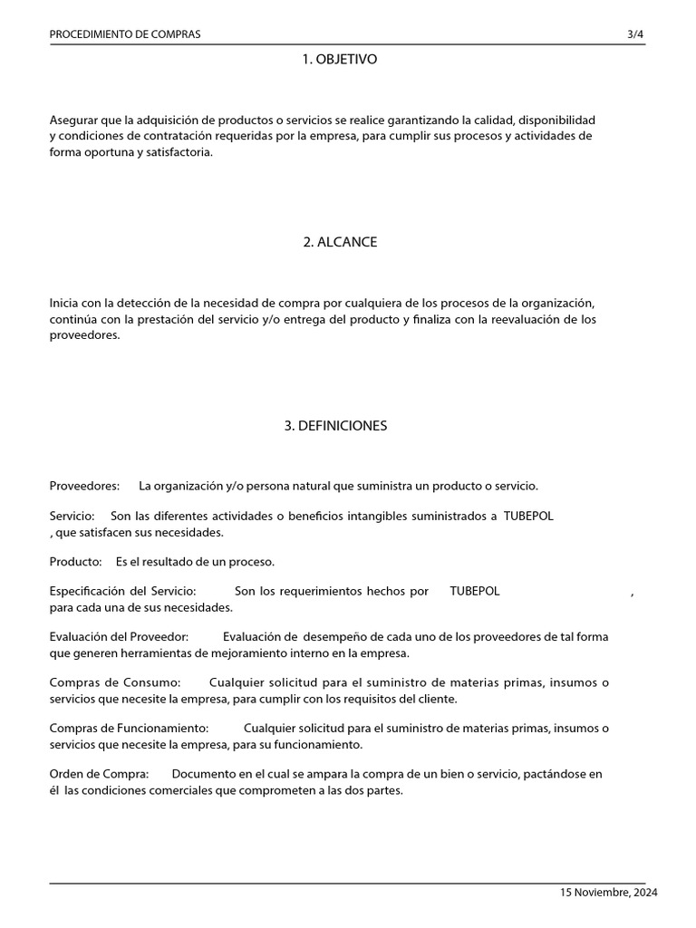 Procedimiento de Compras TUBEPOL | PDF