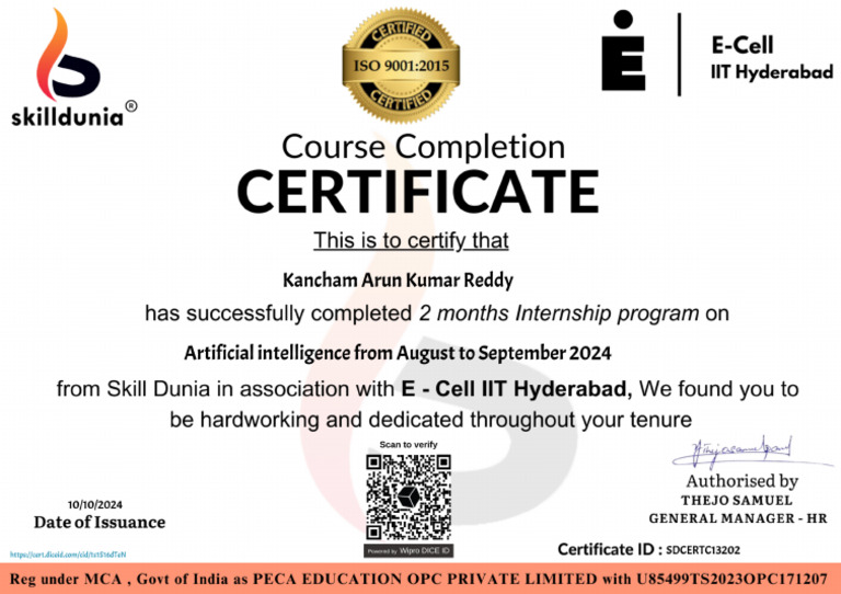 Skill Dunia Certificate | PDF