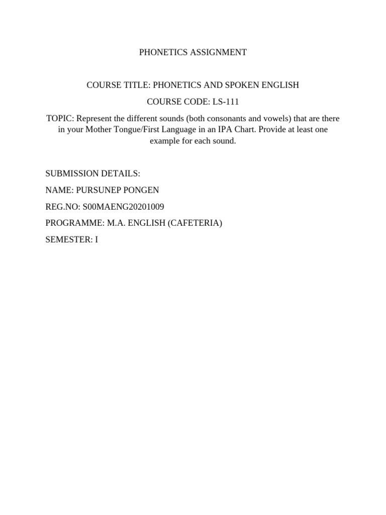 Phonetics Assignment | PDF