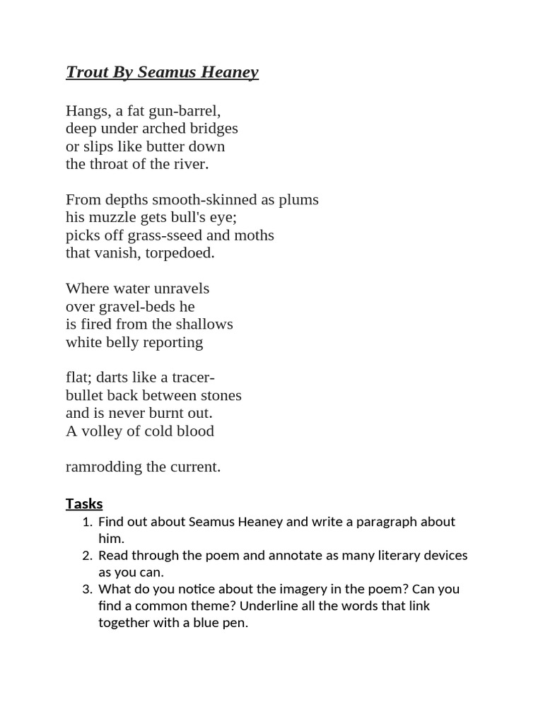 Trout by Seamus Heaney | PDF
