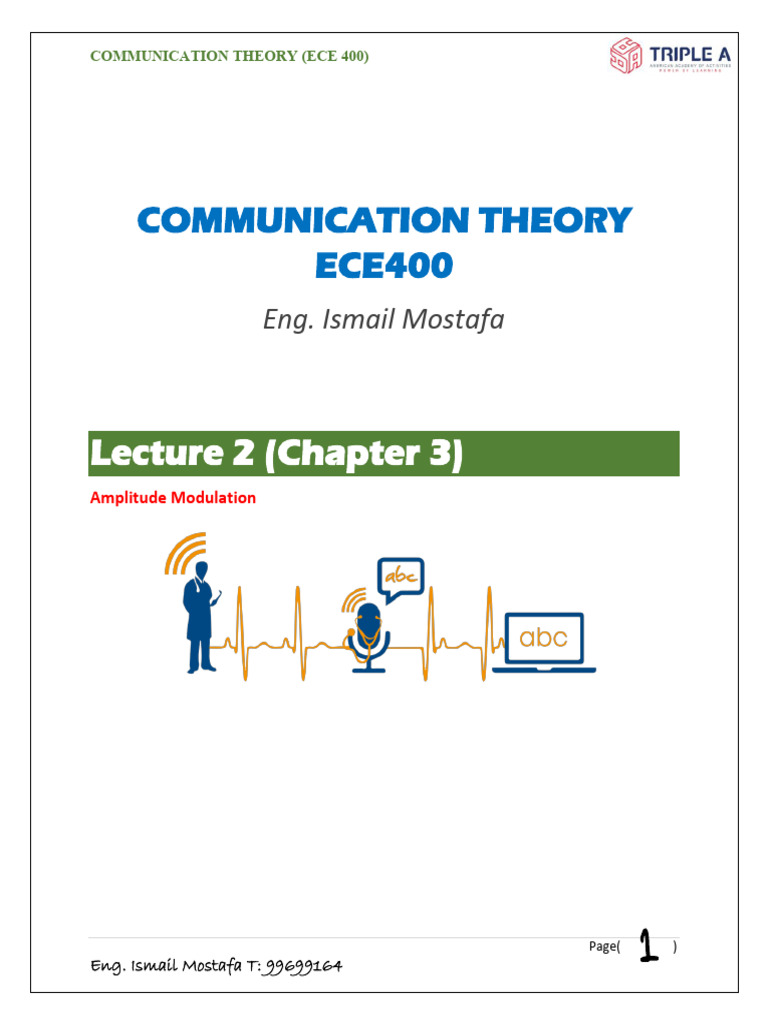 Communication Theory ECE400: Lecture 2 (Chapter 3) | PDF | Modulation | Electronic Engineering