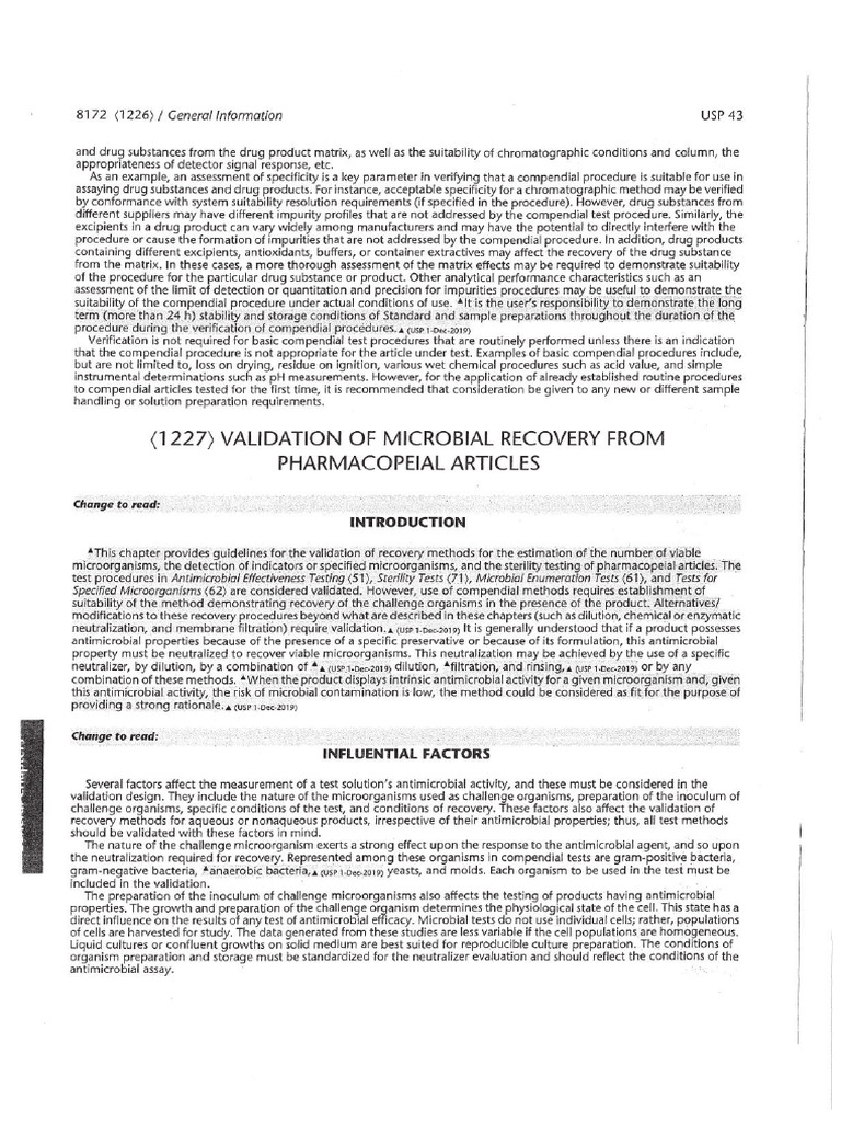 USP 43, Validation of Microbial Recovery From Pharmacopeial Articles ...