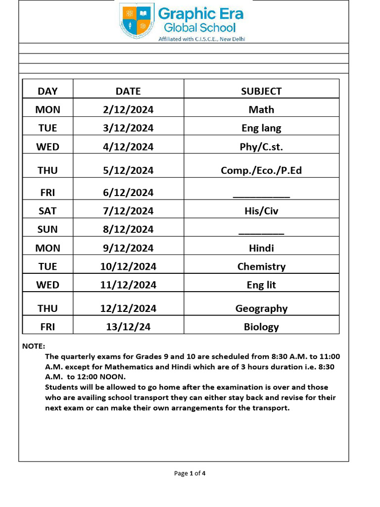 Grade 9 Syllabus and Datesheet | PDF | Trigonometric Functions ...