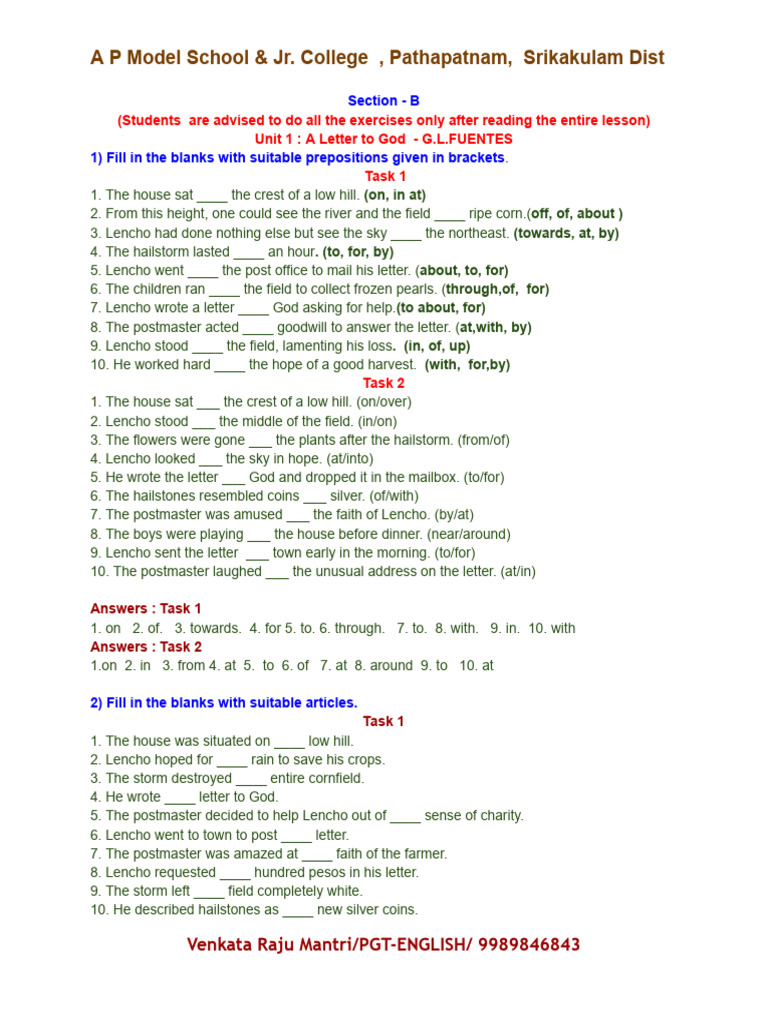 English Exercises for "A Letter to God" | PDF | Storms | Courage