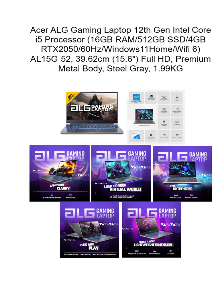 Acer ALG Gaming Laptop 12th Gen Intel Core i5 Processor | PDF