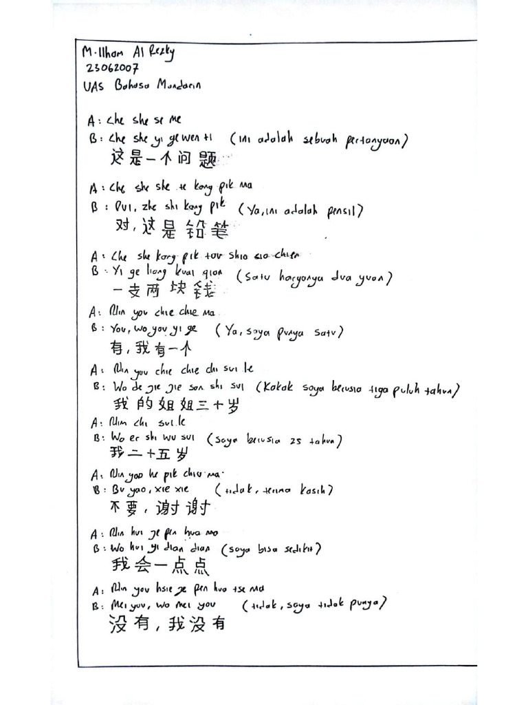 UAS Bahasa Mandarin | PDF