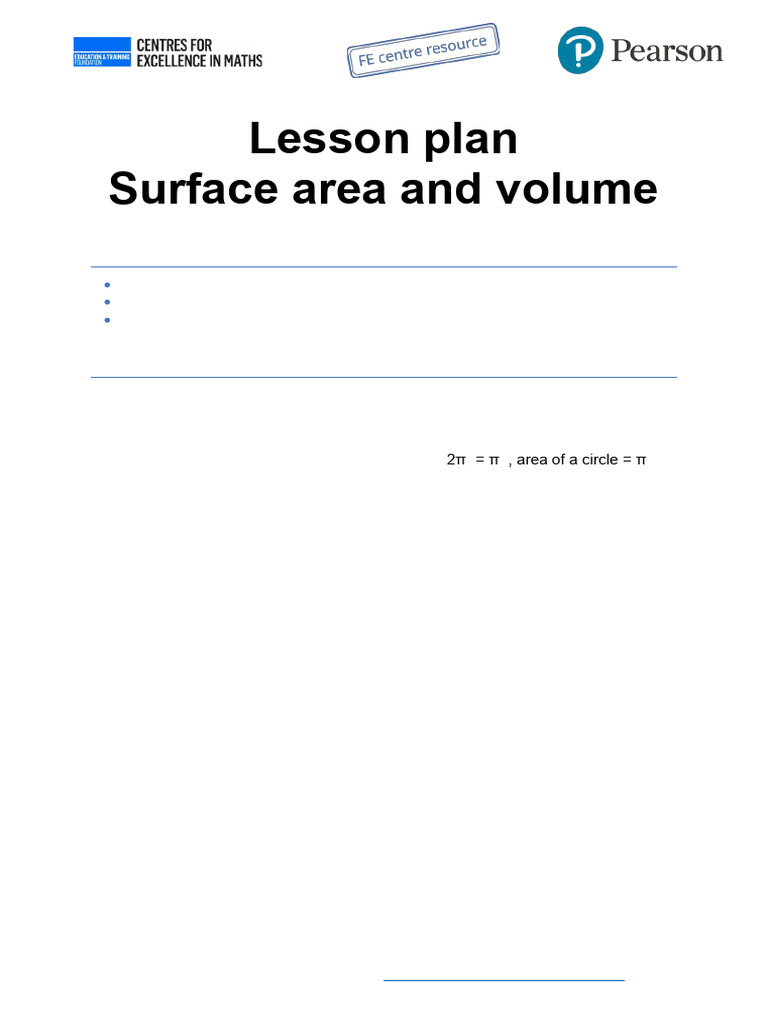 GCSE L38 - Surface Area and Volume - Lesson Plan - Handout | PDF | Area ...