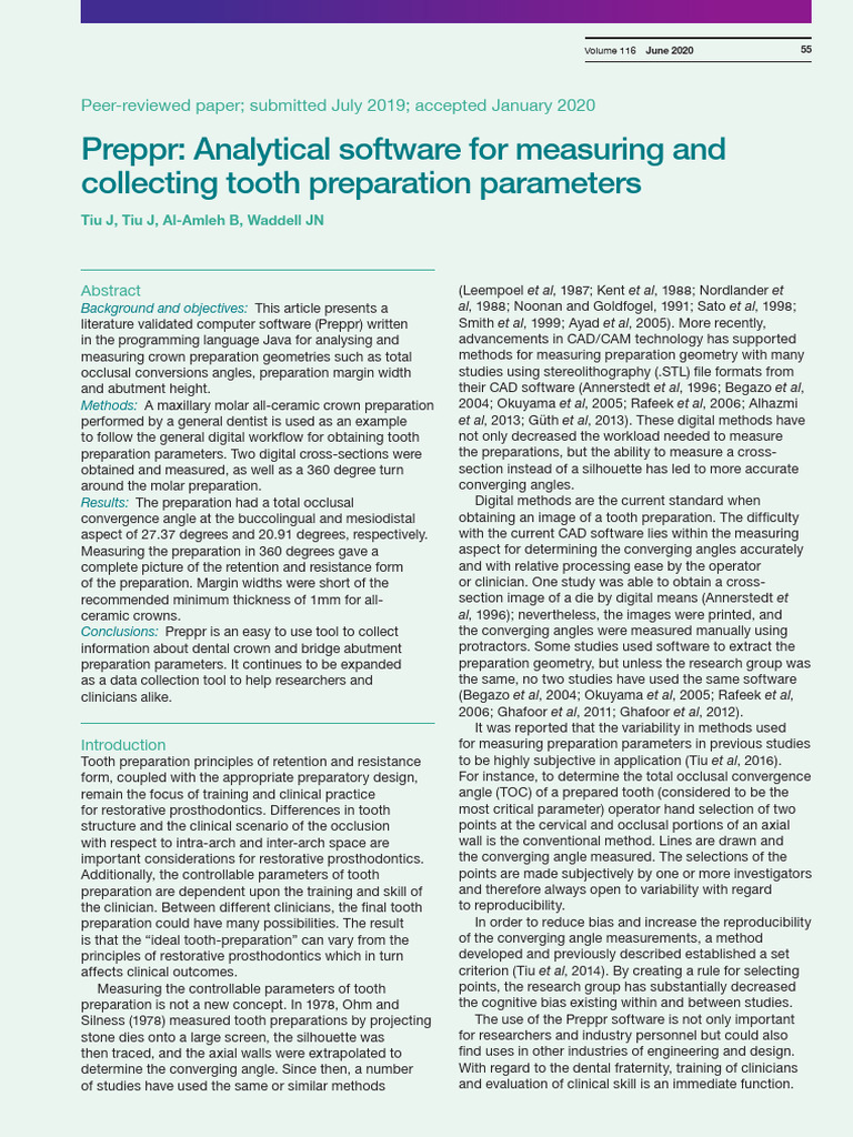 Preppr - Analytical Software For Measuring and Collecting Tooth Preparation Parameters | PDF ...
