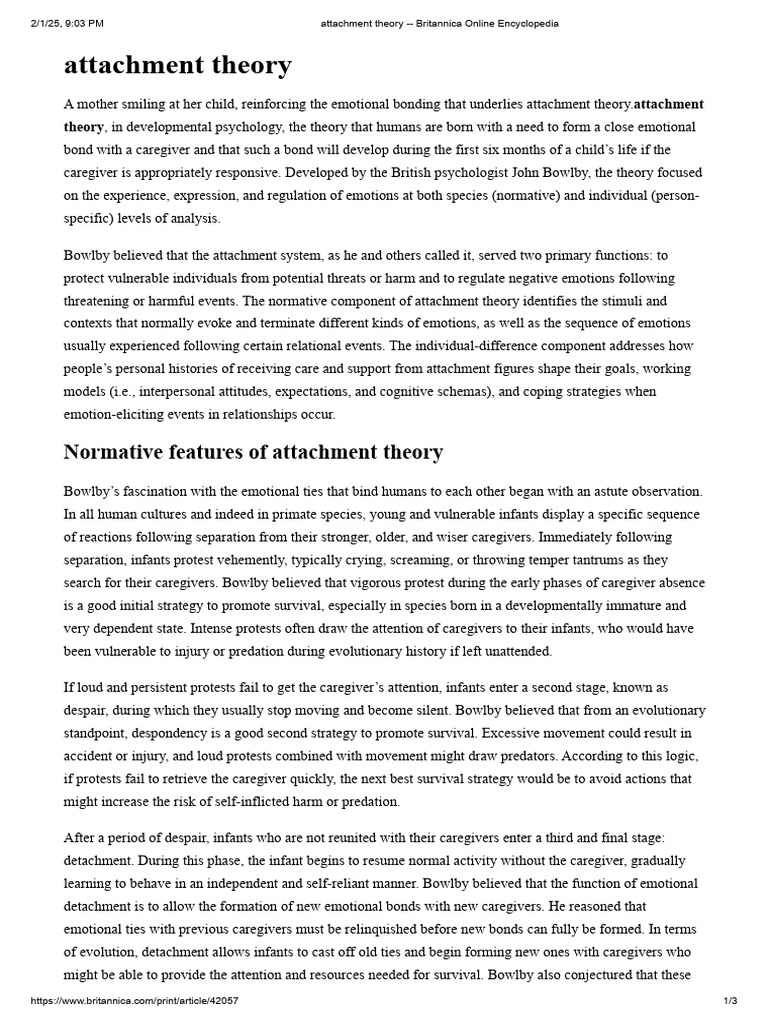 Attachment Theory - Britannica Online Encyclopedia | PDF | Attachment Theory | Emotions