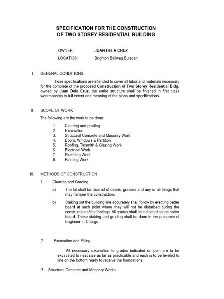 Technical Specification - Philippines - Sample | PDF | Plumbing | Door
