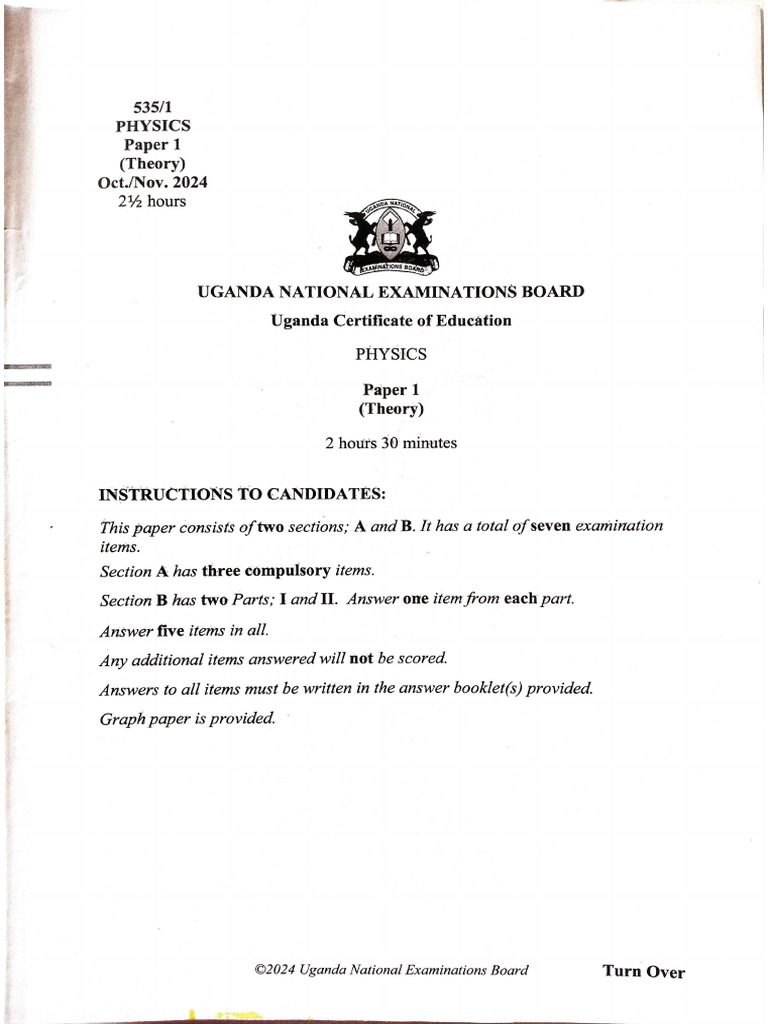 UNEB Uce Phy 1 2024 | PDF