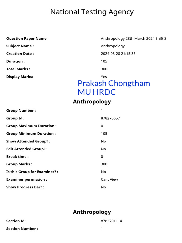 Anthropology CUET PG 2024 PYQ | PDF | Multiple Choice | Student ...