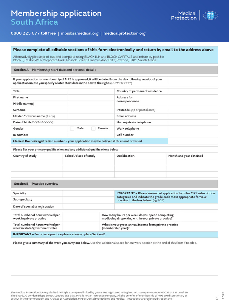MPS Application For Doctors | PDF | Consent | Insurance