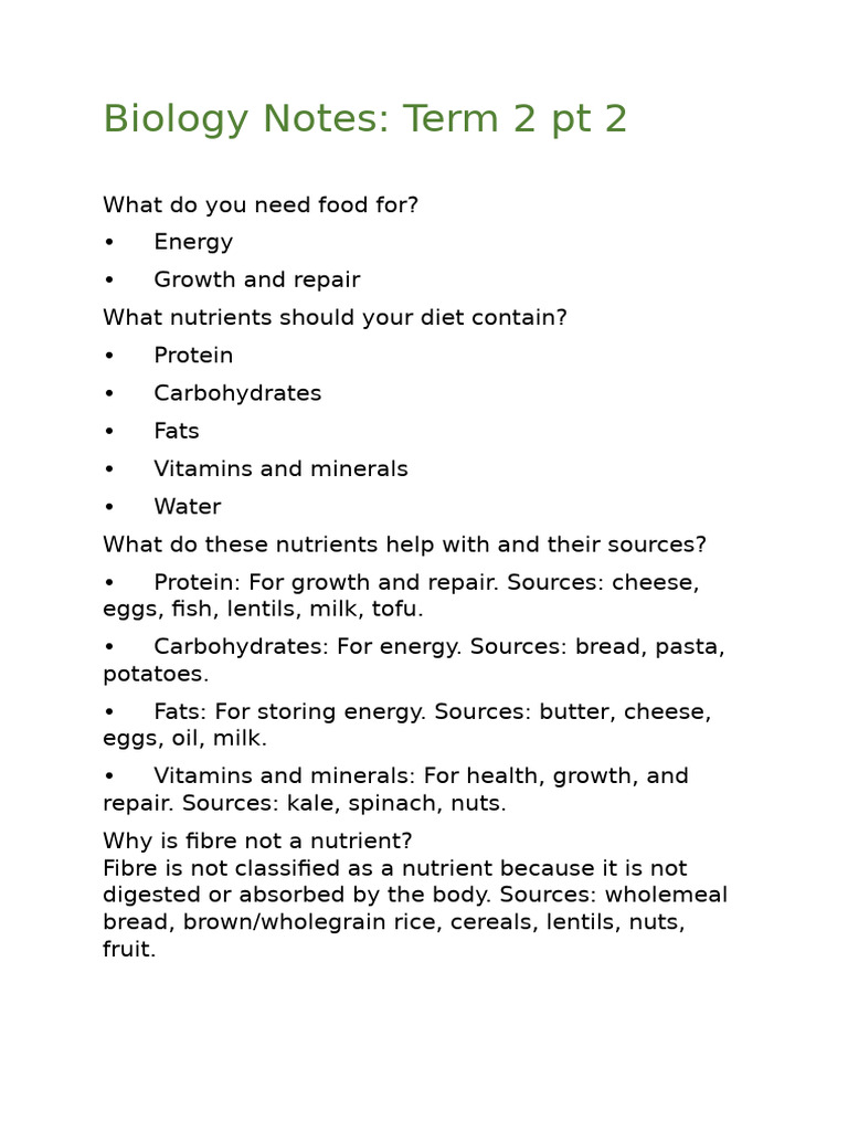 Biology_Notes_pt_2[1] | PDF | Food Energy | Foods