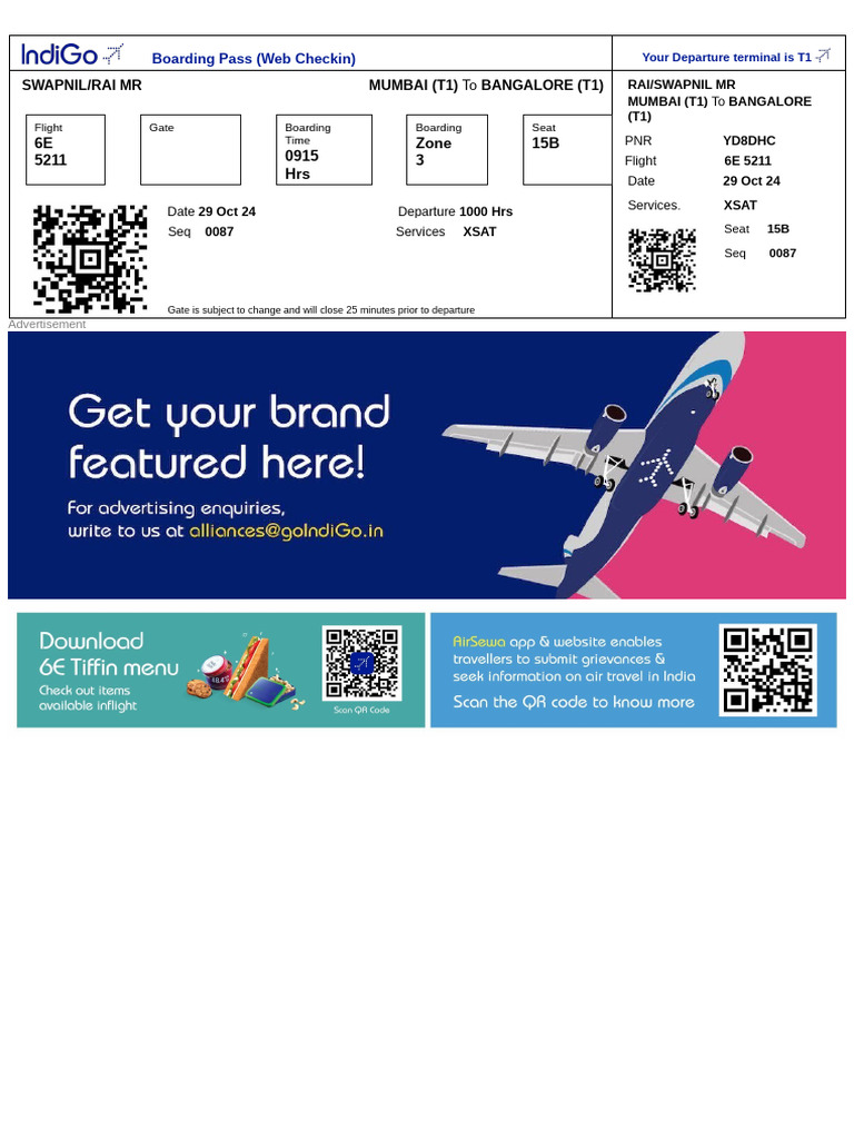 BoardingPass-Indigo Word | PDF | Aviation | Transport Safety