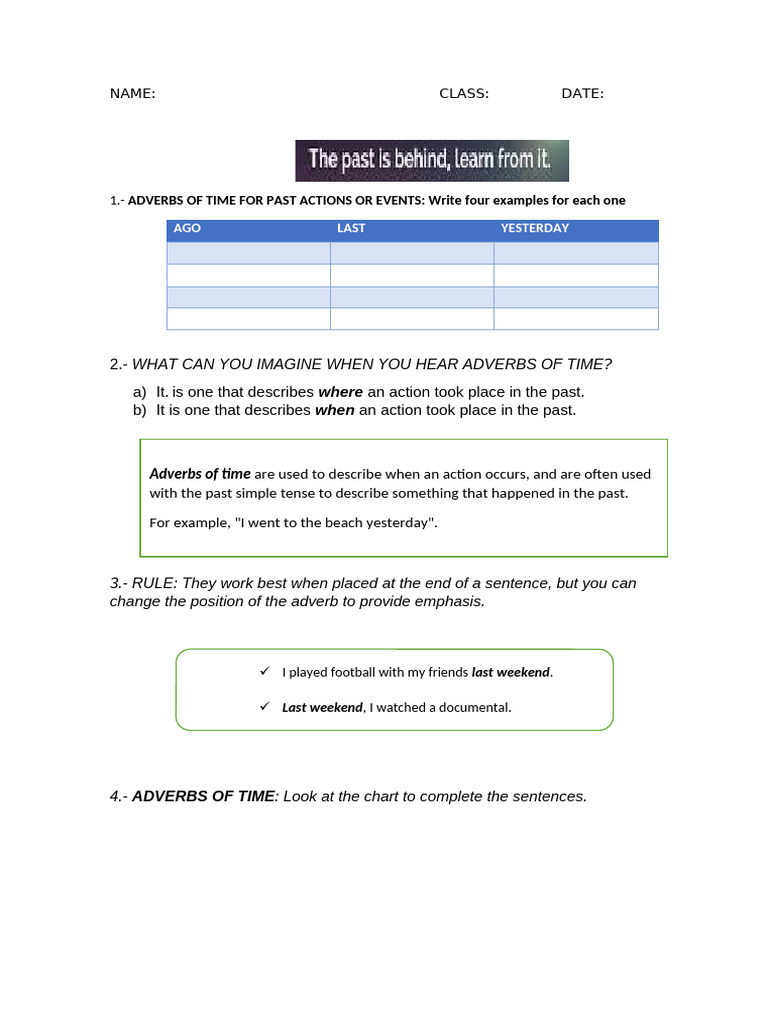 Adverbs of Time Past 2do | PDF