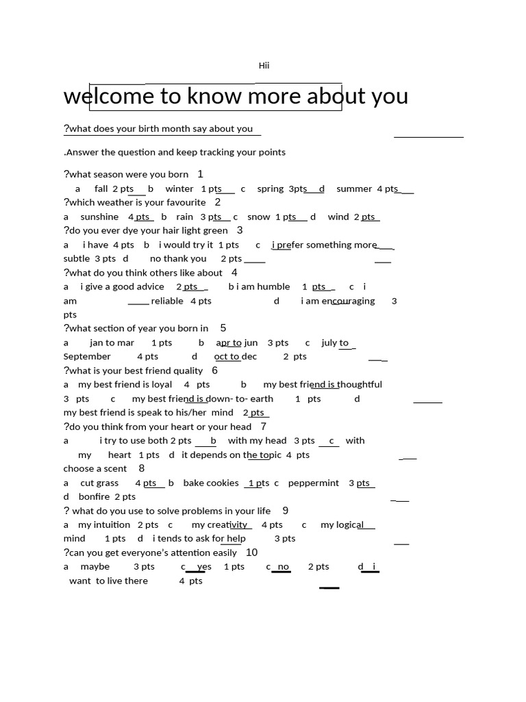 Ava Personality Assessment Quiz | PDF