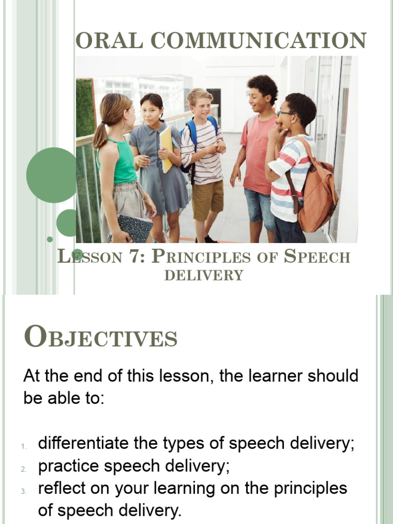 ORAL COMMUNICATION Lesson 7 Principles of Speech Delivery | PDF ...