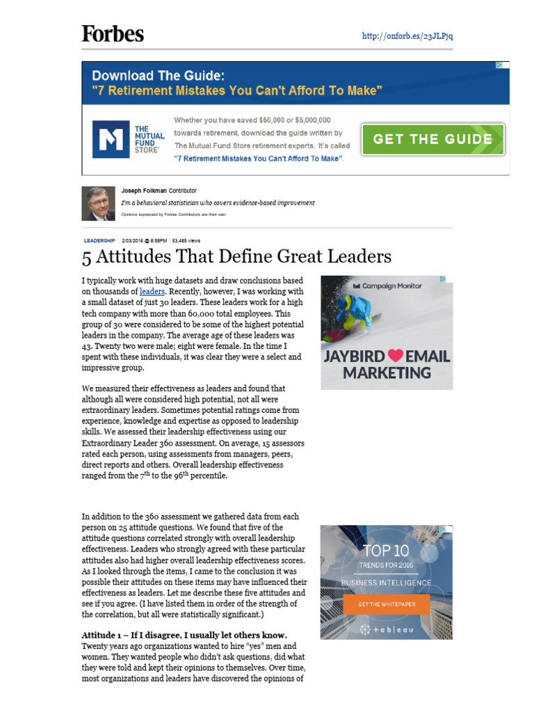 5 Attitudes That Define Great Leaders - Forbes | PDF | Attitude (Psychology) | Leadership