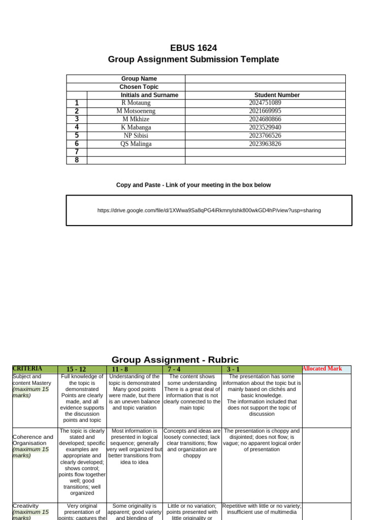 2024 Ebus1624 - Group Assignment Submission Template | PDF | Learning | Cognitive Science