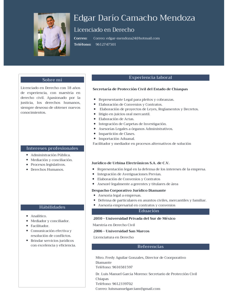 Currículum Profesinal Dario Camacho | PDF | Mediación | Abogado