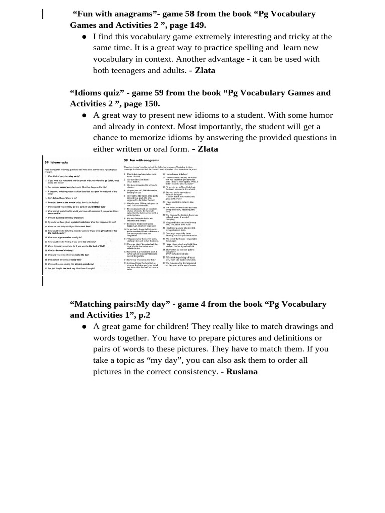 Engaging Vocabulary Games for Students | PDF | Vocabulary | Linguistics