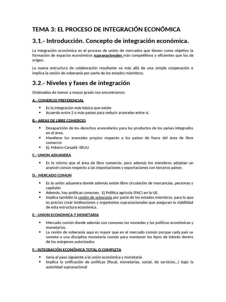 Tema 3 Proceso de Integración Económica | PDF | Comunidad Económica ...