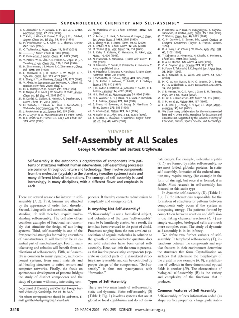 Self assembly at all scale- Science paper | PDF | Self Assembly ...