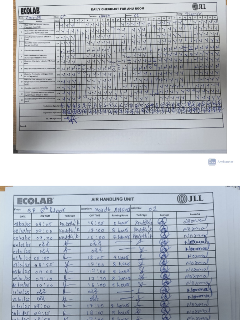 Block 2 Daily AHU Checklist Jan 25 | PDF