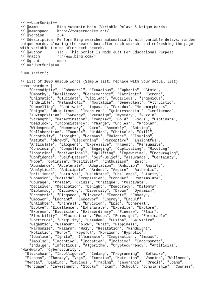 Bing Automate Main (Variable Delays & Unique Words) - 2.4.user | PDF ...