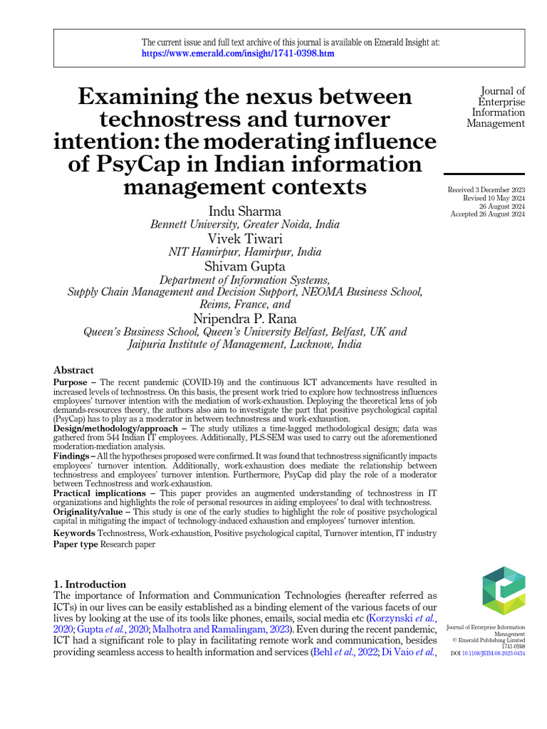Technostress - JDR Model Application | PDF | Stress (Biology ...