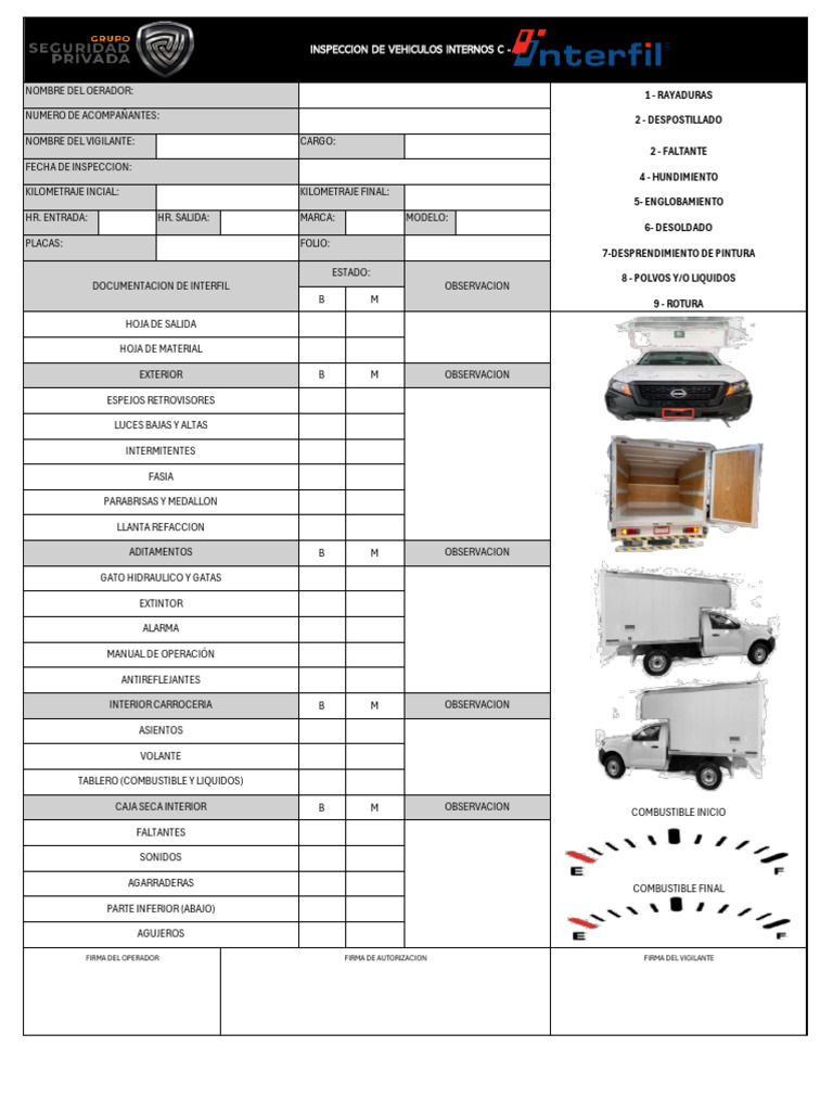 Check List Revision de Unidades Interfil | PDF | Cupés | Vehículos terrestres