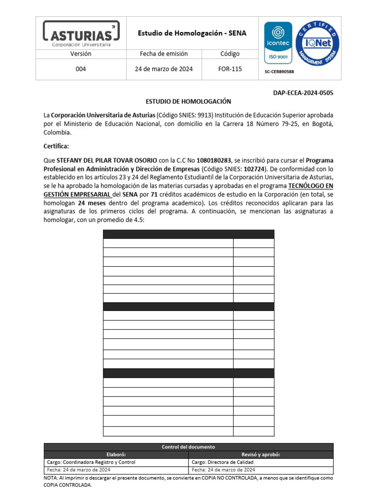 Homologacion Stefany Tovar | PDF