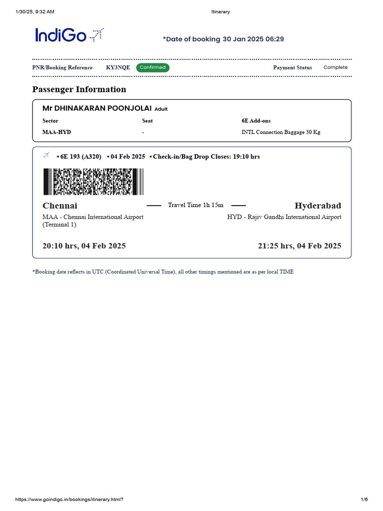 Itinerary - POONJOLAI DHINAKARAN | PDF | Travel Visa | Airport