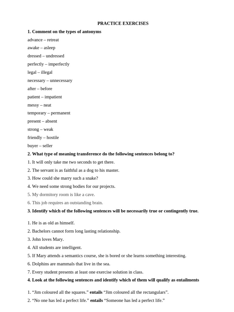 Semantics Exercises | PDF