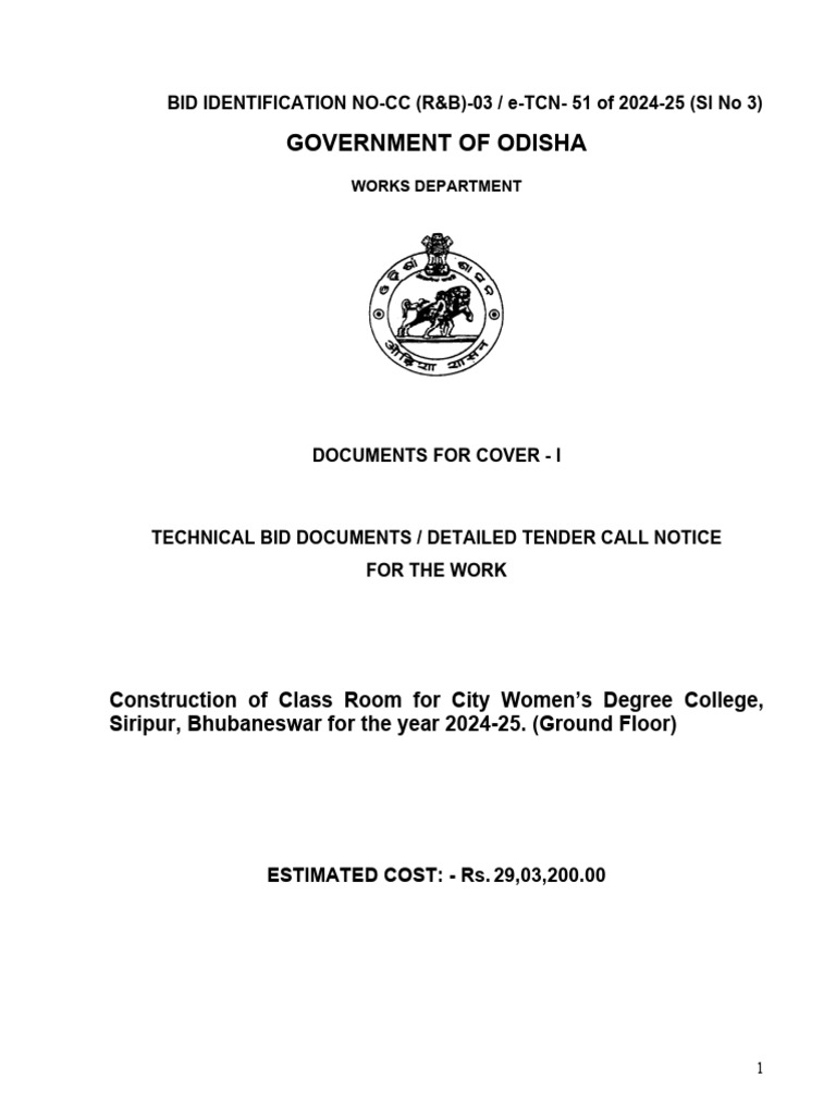 Odisha Classroom Construction Tender 2024 | PDF | Taxes | Specification (Technical Standard)