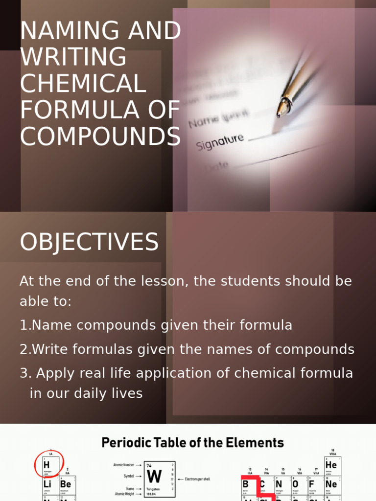 Naming and Writing Chemical Formula of Compounds | PDF | Chemical ...