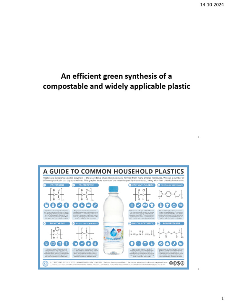 Green Synthesis of Compostable Plastics | PDF | Poly(Methyl ...