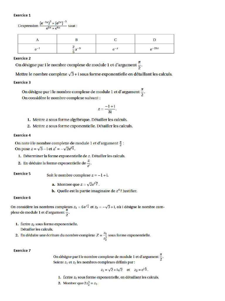 Exs Type BAC Exp Complexe | PDF