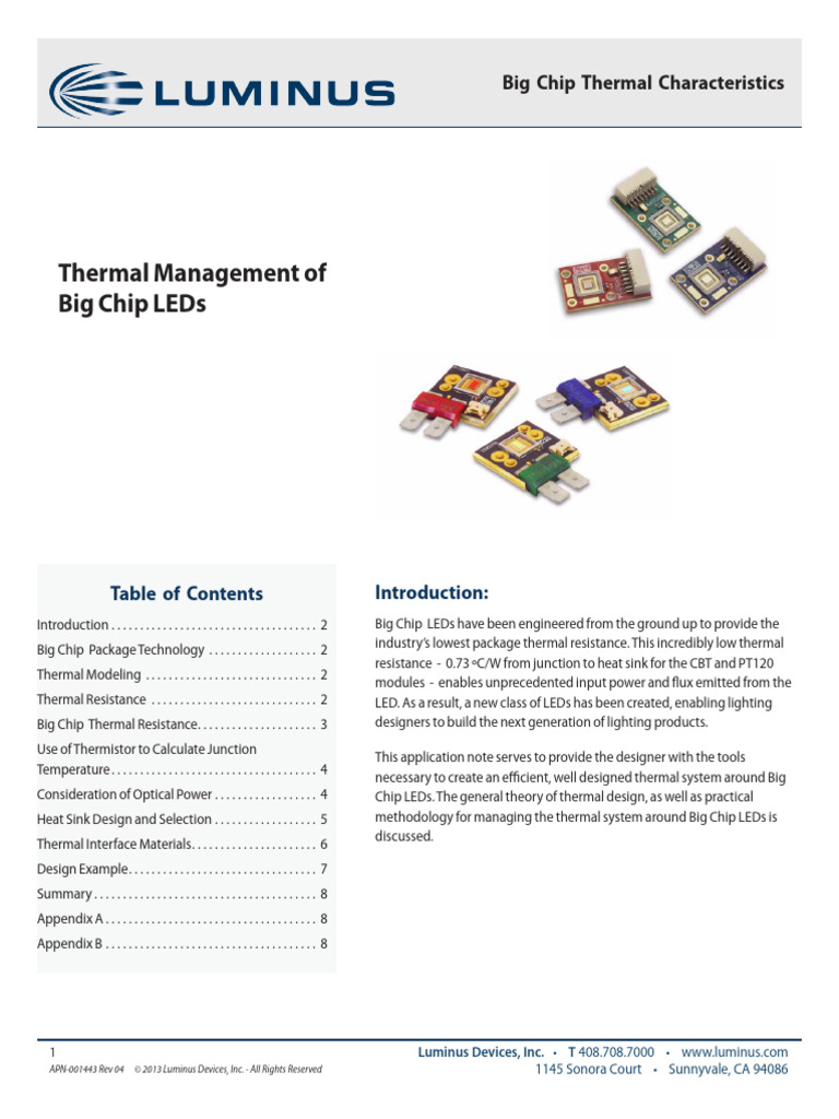 Luminus APN-001443 Rev 04 | PDF | Light Emitting Diode | Temperature