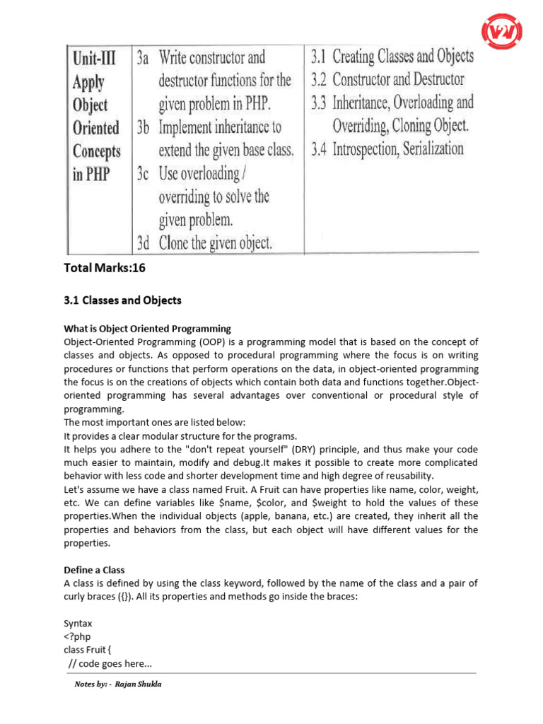 220246-Web Based Application Development With PHP - 22619 - Unit 3 | PDF | Object Oriented ...