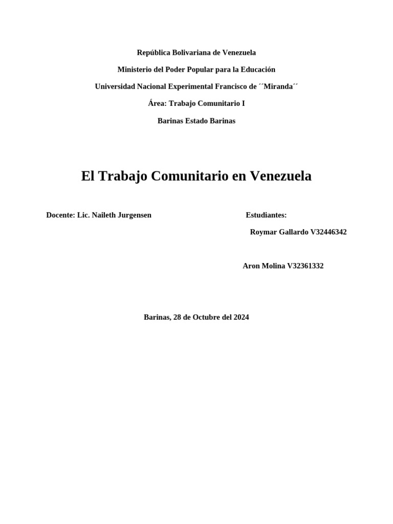 Trabajo Comunitario en Venezuela: Definición y Tipos | PDF | Comunidad ...