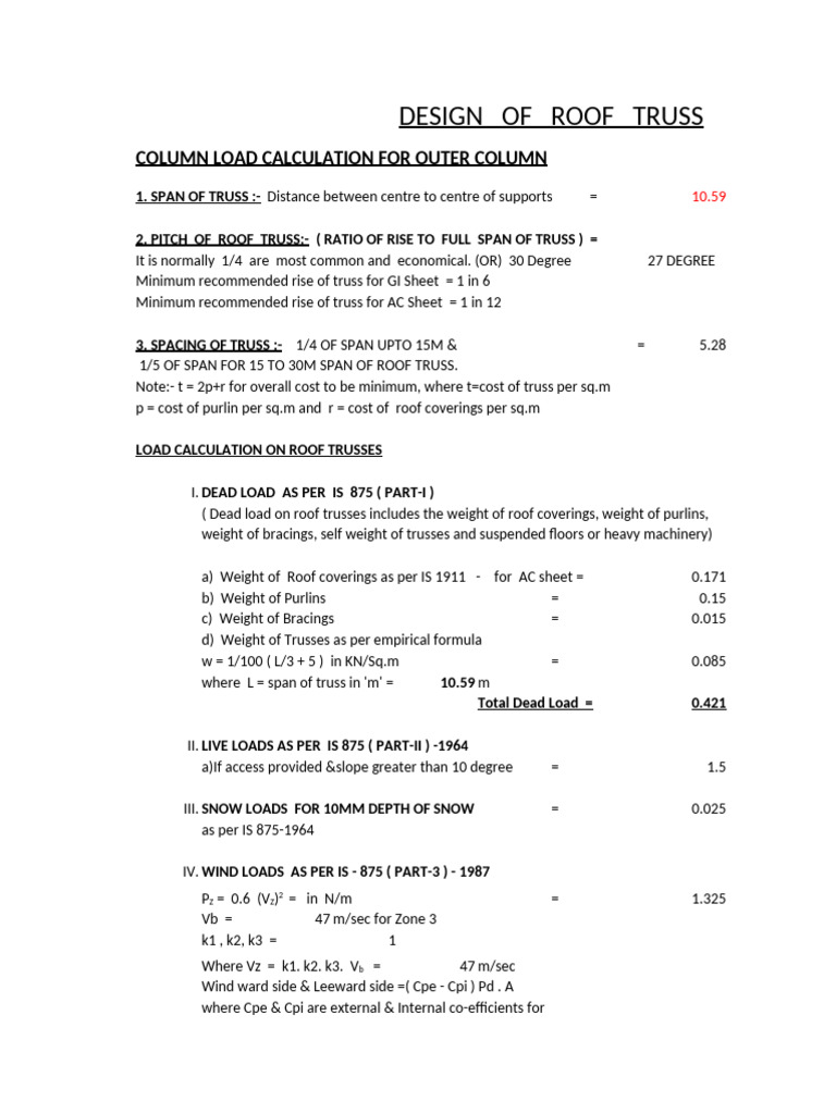 Roof Truss Design and Load Calculations | PDF | Truss | Roof