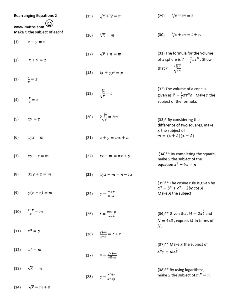 Rearranging Equations for x | PDF | Trigonometry | Special Functions