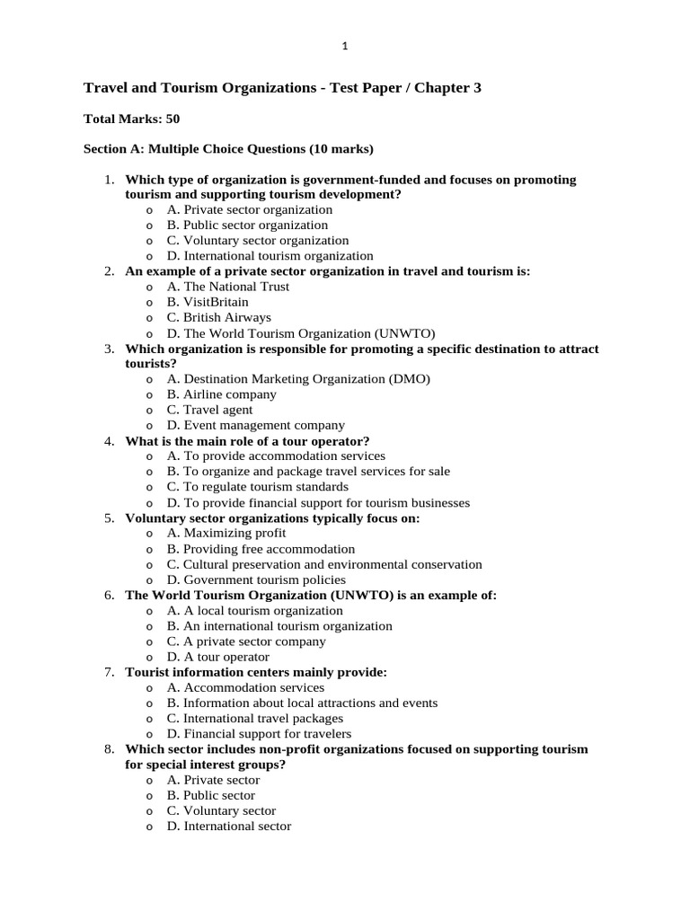 Travel and Tourism Organizations Quiz | PDF | Tourism | Sustainability